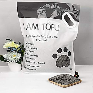I AM TOFU - Tofu Cat Litter, Natural Flushable Extra Clumping Pellet Litter (10 lb Bag, Charcoal)