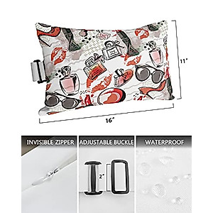 HilariousM Modern Lady Outdoor Pillows for Chaise Lounge Chair, Perfume Lipstick High Heels Waterproof Lumbar Head Support Pillow with Adjustable Elastic Band for Pool Patio Furniture Decorative
