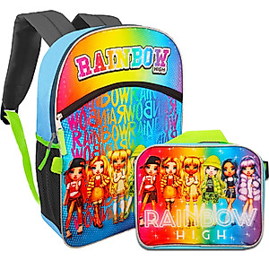 Rainbow Studios High School Supplies Set for Kids - Bundle with Rainbow High Insulated Lunch Bag and 16 Inch Backpack Plus Pikmi Pop Stickers, Temporary Tattoos, and More (Girls Back to School Set)