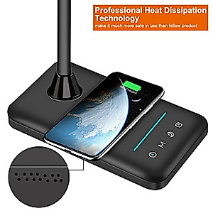 AFROG Multifunctional LED Desk Lamp with 10W Fast Wireless Charger,USB Charging Port, Night Light, 1200Lux Super Bright, 5 Lighting Mode, 7 Brightness,30/60 Min Timer, 12W Office Table Lamp