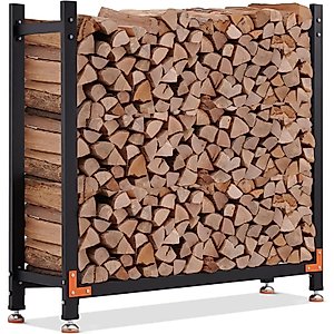 EFURDEN 4ft Firewood Rack Outdoor, Heavy Duty Wood Rack with 4 Reinforced Metal Pieces for Fireplace Wood Storage, Outdoor Indoor Firewood Rack Holder with Adjustable Foot Pad