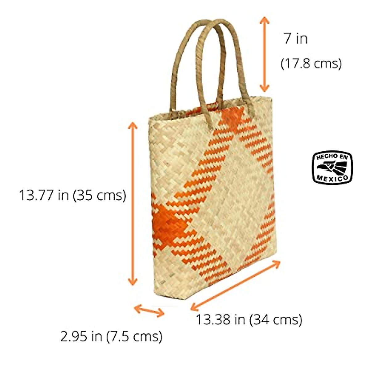MAYANSHUL Mexican handbag Palm Leaf for Women | Handcrafted by Mexican Artisan | Summer Beach Tote Bag |100% Ecological | Beige and Orange color | Lightweight