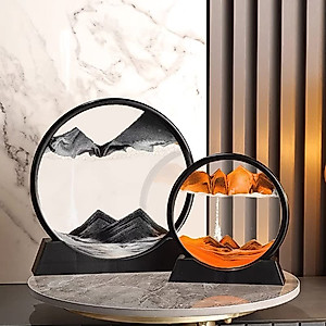 ANXUS Moving Sand Art Picture in Motion Round Glass 3D Deep Sea Sandscape Display Flowing Sand Frame, Sensory Relaxing Desktop Home Office Work Desk Decor (7", Orange)