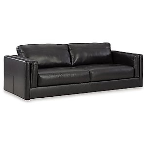 Signature Design by Ashley Amiata Modern Leather Match Sofa with Non-skid Legs, Black