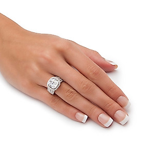 PalmBeach Platinum-plated Sterling Silver Cushion Cubic Zirconia Simulated Halo Engagement Ring Sizes 6-10 Size 7