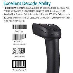 Barcode Scanner,HXBER 2D Wireless BT+2.4G Barcode Scanner Handheld USB Wired 1D Bar Code Reader Manual Trigger 640*480 CMOS Scanning Support Paper and Screen Code Compatible with Windows Android MAC