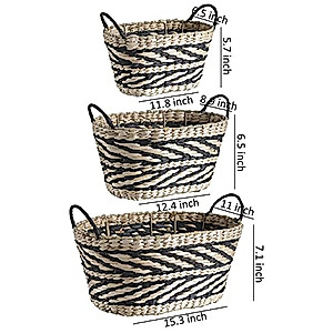 Motifeur Water Hyacinth and Paper Handwoven Basket (Assorted Set of 3, Beige and Black)