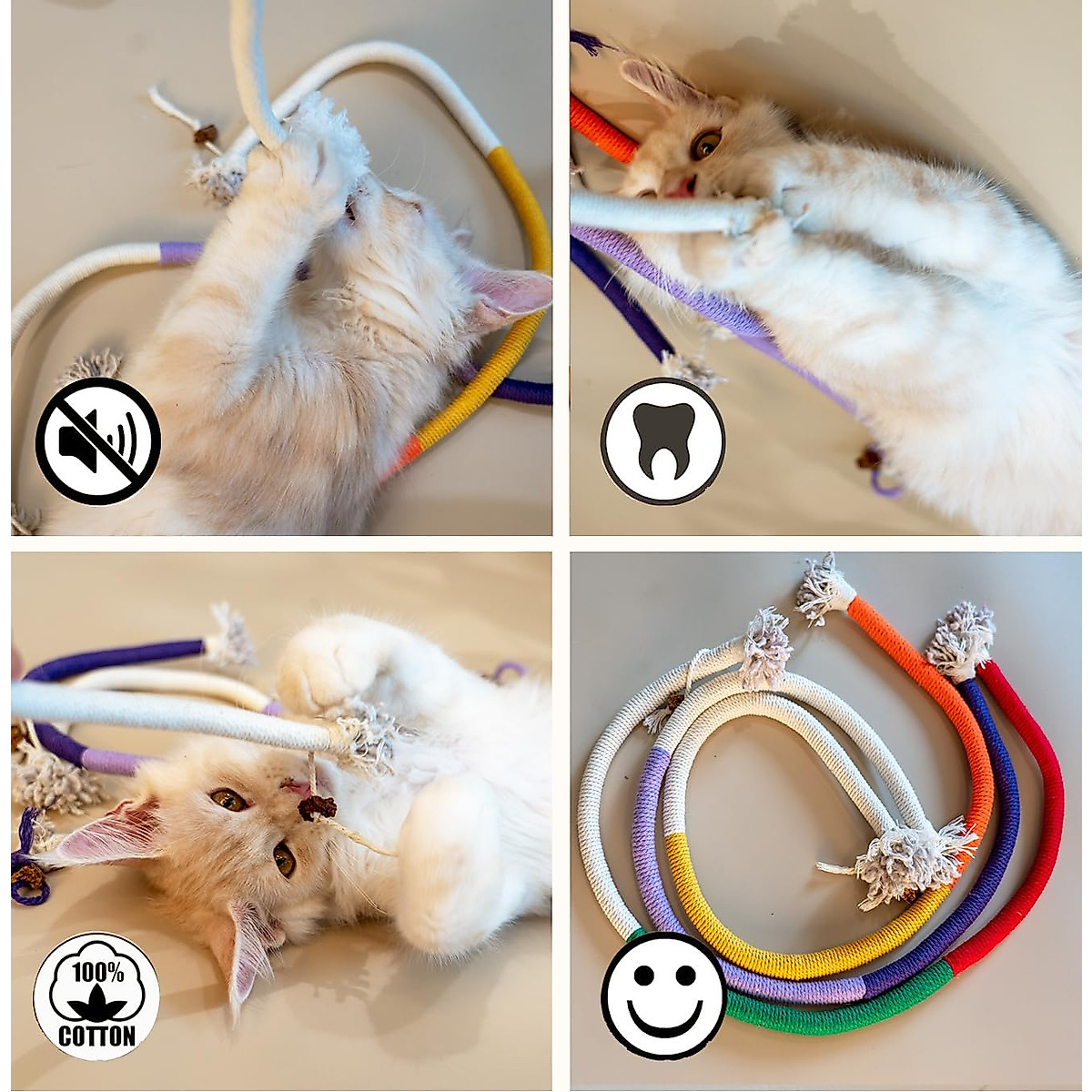 Petelligent 3-Pack Bent Cat Rope Toy, Pet Chew Toys, Interactive Tease Toys for Cats and Kittens, Bite-Proof Playthings, Cotton Rope Kitten Toys for Dental Care and Stress Relief, Pet Supplies