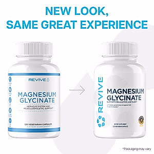 Revive MD Pure Magnesium Glycinate Capsules 200mg High Absorption Supplement for Relaxation & Stress Relief - Organic Memory & Sleep Support Pills for Strong Bones, Normal Nerve & Muscle Function