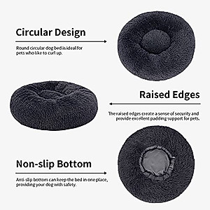 WELLYELO Calming Dog Bed, 20In Donut Dog Bed, Anti Anxiety Dog Bed & Cat Bed, Machine Washable Fluffy Plush Round Dog Beds for Small Medium Dogs Cats (Small, Gray)