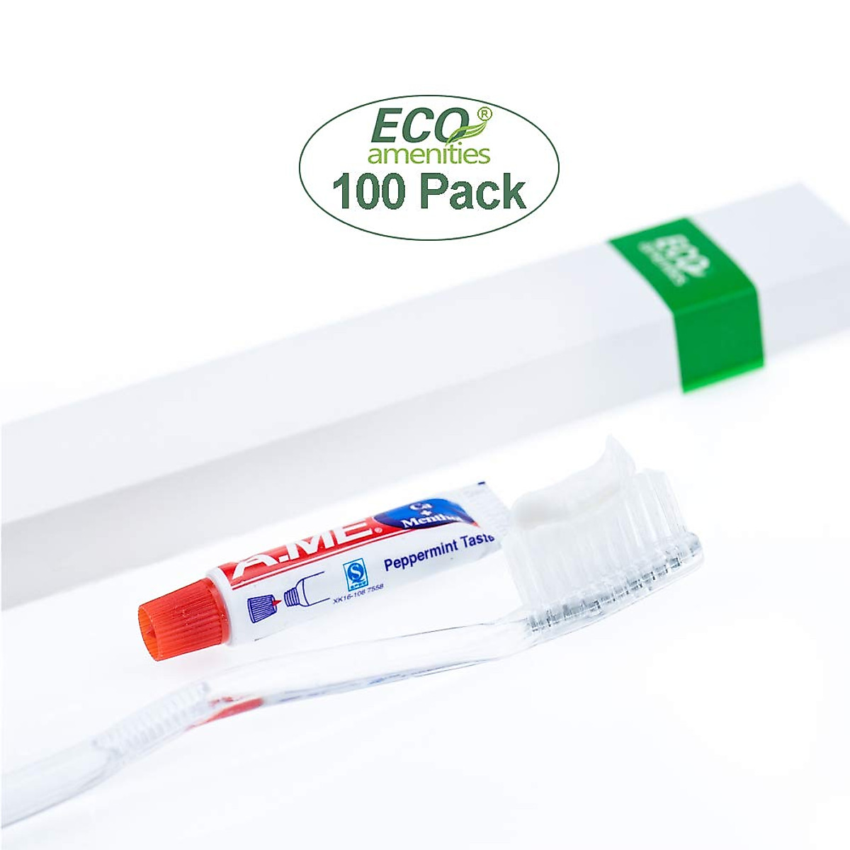 ECO Amenities Travel Toothbrush Kit - Manual Disposable Toothbrush with Toothpaste, in Individually Wrapped Paper Box, 100 Sets per Case - Travel Set for Hotels and Hospitality