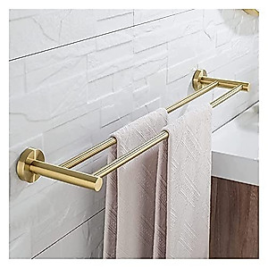 Towel BAR Rack Wall Mounted Towel Rack Towel Holder Rails Stainless Steel Material Towel Rack Brushed Gold Towel Bar Bathroom Hanger Towel Rack Toilet Wall-Mounted Shelf Double Rod (Color : 1 Pcs)