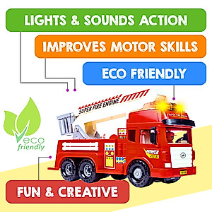 CifToys Fire Truck Toy for 3 Year Old Boys, Girls, Big Firetruck Toys for Kids 3-8, Fire Engine Gift for Ages 3,4,5,6,7,8, Rescue Car,Extending Ladder