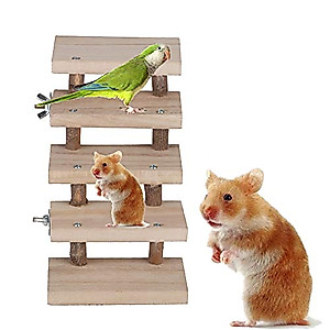 Natural Wood Ladder, 5 Layers Climbing Ladder Stairs for Parrot Guinea Pigs Hamsters Cage Accessories