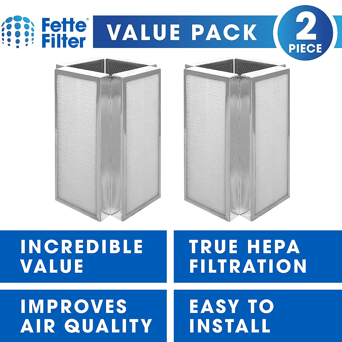 Fette Filter - Premium H13 True Hepa Filter Replacement Compatible with Medify MA-50 Air Purifer with 3 in 1 Filtration System Pre-filter, True HEPA H13, and Activated Carbon. (QTY2)