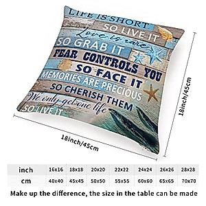 Beach House Throw Pillow Cushion Beach Theme Ocean White Linen Pillow Covers Coral Nursery Decor Modern Toss Pillows with Zippe for Sofa Living Room 18x18in Home Decoration Pillow Birthday Gift