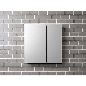 KOHLER CB-CLC2526FS CLC Flat 25" W x 26" H Two Medicine Cabinet with Mirrored Doors, Beveled Edges, Anodized Aluminum