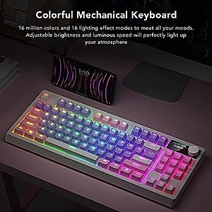 Luqeeg Gaming Keyboard, USB Wired Hot Swappable Bluetooth Wireless RGB Mechanical Keyboard with 3 Mode Connectivity, 16 Lighting Effects, Mechanical Keyboard for Windows, Mac