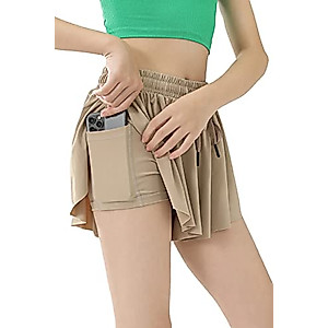 Girls 3 Pack Flowy Shorts with Spandex Liner 2 in 1 Youth Skirts for Fitness Running Sports Skort with Pockets Size 4 Set 06