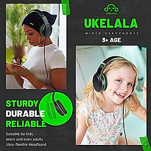 UKELALA Green Wired Headphones for Boys Portable On Ear Youth Headphones for School Airplane Travel Lightweight Portable Compatible with Pad Computer Laptop for Adults Student Children Girls Kids