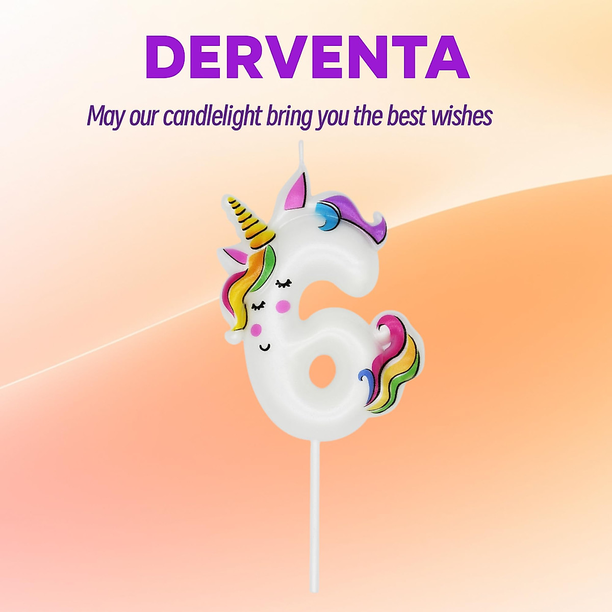 DERVENTA Birthday Candle Number White Unicorn Themed Party Decorations Beautiful Cake Topper 1 Piece (Unicorn Number 6)