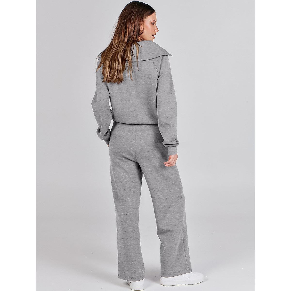 ANRABESS Women 2 Piece Outfits Sweatsuit Oversized Sweatshirt Sweatpants Tracksuit Sweat Lounge Matching Set 2025 Fall Trendy Grey Medium