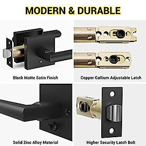 Ohuhu Door Handle, Matte Black Door Knob, Door Handles, Bedroom Door Lock, Door Lever with Modern Contemporary Slim Square Design for Home Bathroom Privacy in Satin Zinc