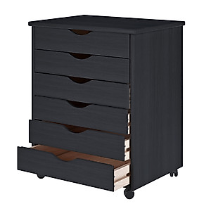 Adeptus Original Roll Cart, Solid Wood, 6 Drawer Extra Wide Drawers Roll Carts, Black