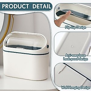 Bokon 2 Pcs Mini Trash Can with Lid Removable Tiny Wall Mounted Trash Can Mini Trash Bin with 4 Roll Thickened Trash Bags Garbage for Desktop Countertop Table Bathroom Office (White)