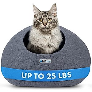 Feltcave Large Cat Cave Bed - Cute Cat Bed Cave Handcrafted from Flawless Merino Wool - Snuggly Cat Caves for Indoor Cats - Respected as The Premium Wool Cat Cave (Grey)