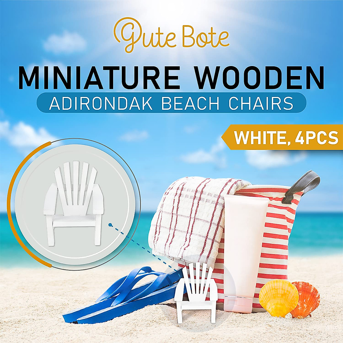 Wood Adirondack Miniature Chair - Wedding Cake Topper Mini Doll Furniture Top Decoration Favor Beach Theme, Great for Dollhouse (White, 4 Pack)