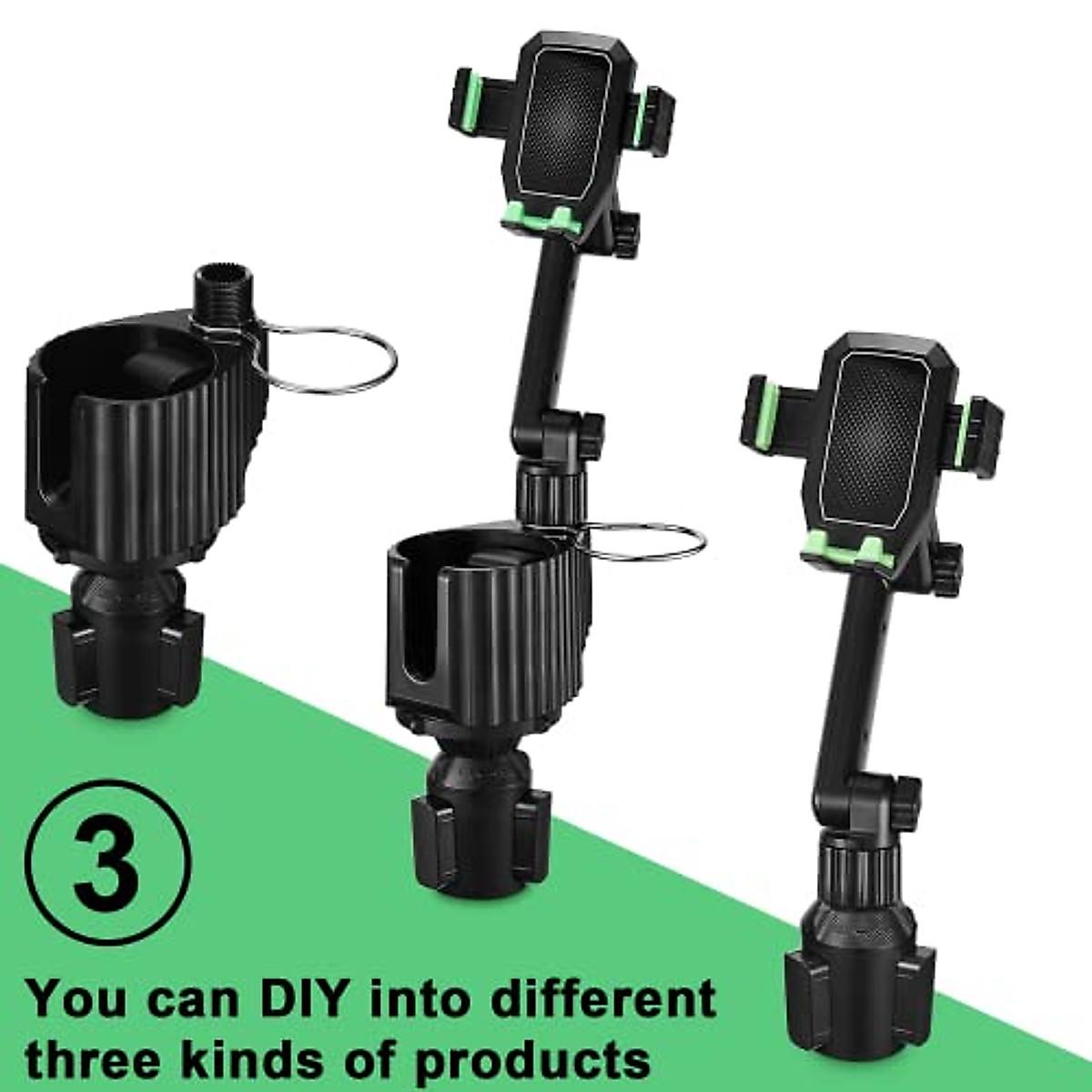 This Hill 3 in 1 Cup Holder Expander for Car 360° Rotation Cup Holder Phone Mount Compatible with iPhone/Samsung All Smartphones[2022 Upgraded 2nd Generation]