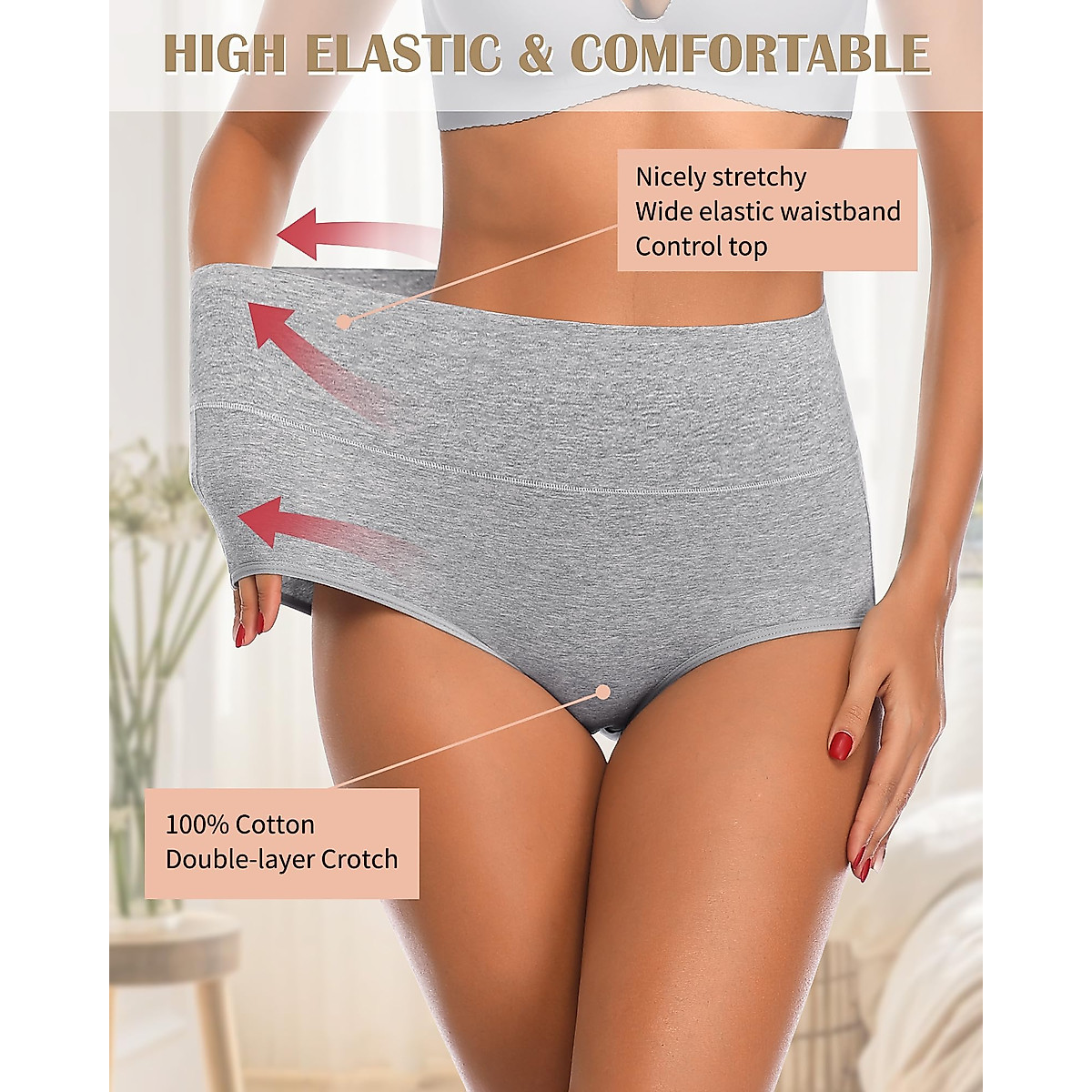 CULAYII Tummy Control Underwear for Women High Waisted Full Coverage Ladies Underwear Soft Stretch Cotton Postpartum Briefs Underwear Panties Pack(M)