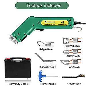 Huanyu Electric Hot Knife Rope Cutter Fabric Cutting Tool Kit 4 Blades Pro Fabric Cutter 600° C Heat Cutter 100W Heat Sealer for Sponge Cloth Board Webbing Continuous working