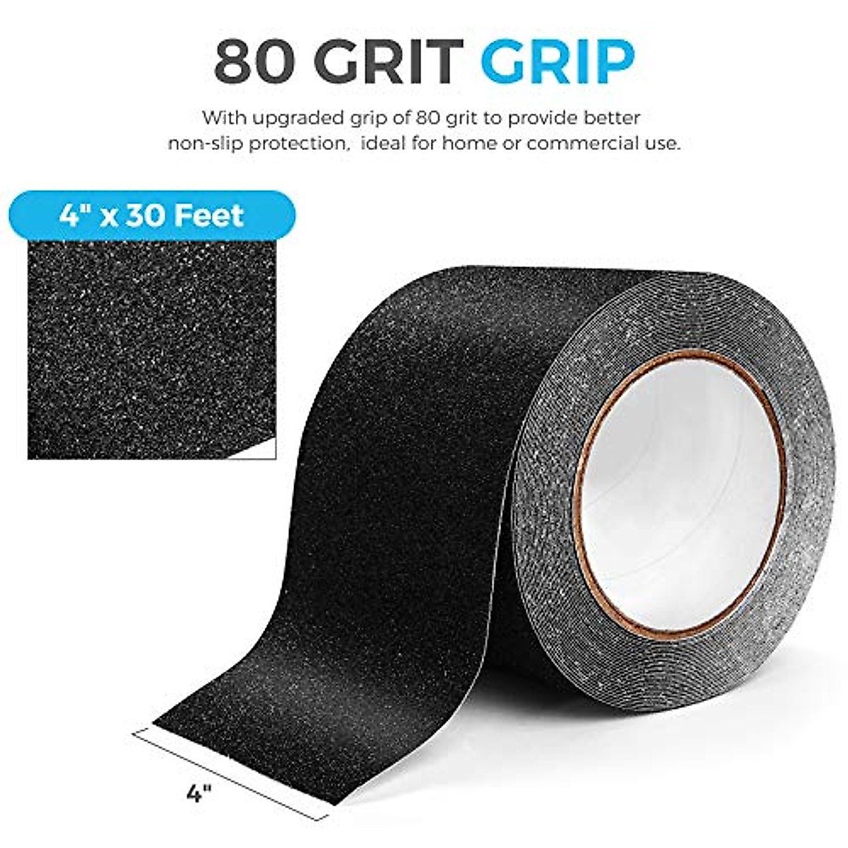 Delxo 4 inch x 30 Foot Anti-Slip Tape Outdoor Stair Treads, Non Slip Traction Stair Grip Tape, Best Grip, Friction, Abrasive Adhesive for Stairs Indoor, Black Grip Tape for Steps Outdoor