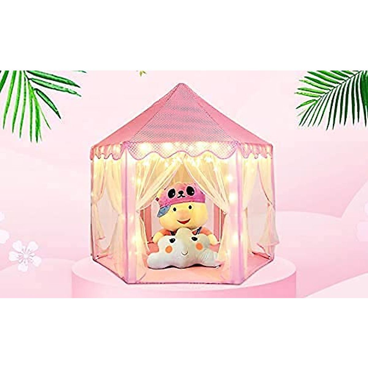 BIG BADA BOOM Princess Play Tent for Girls – Large 55” x 53”, Durable 230T Princess Castle with Replacement Poles + Bonus LED 20 Star String Light – Playhouses for Kids Indoor 3 Year Old Girl Toys