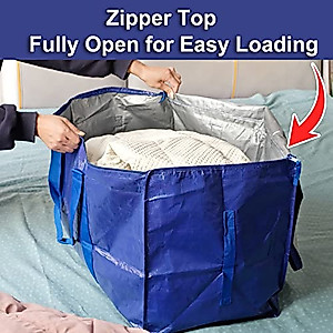 2-Pack Extra Large Moving Bags Heavy Duty Reusable Moving Totes Storage Bag Boxes Containers for Space Saving Storage, Carrying, Travelling, College Dorm Packing, Blue