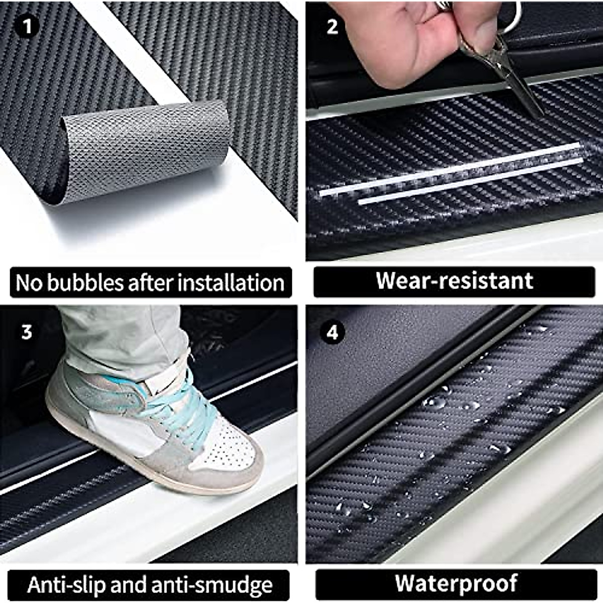4PCS Threshold Protection Stickers for Car Door Threshold with Toyota Logo, Carbon Fiber Door Sill Stickers Scuff Plate Cover for Car Door Steps, Inner Accessories Self-Adhesive Anti-Collision