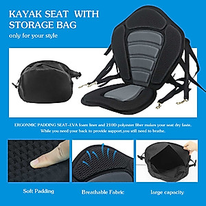 Kayak Seat Deluxe Padded Fishing Boat Seat Deluxe Sit-On-Top Canoe Seat Cushioned - Comfortable Backrest Support Universal Sit with Adjustable Back Strap Detachable Storage Bag