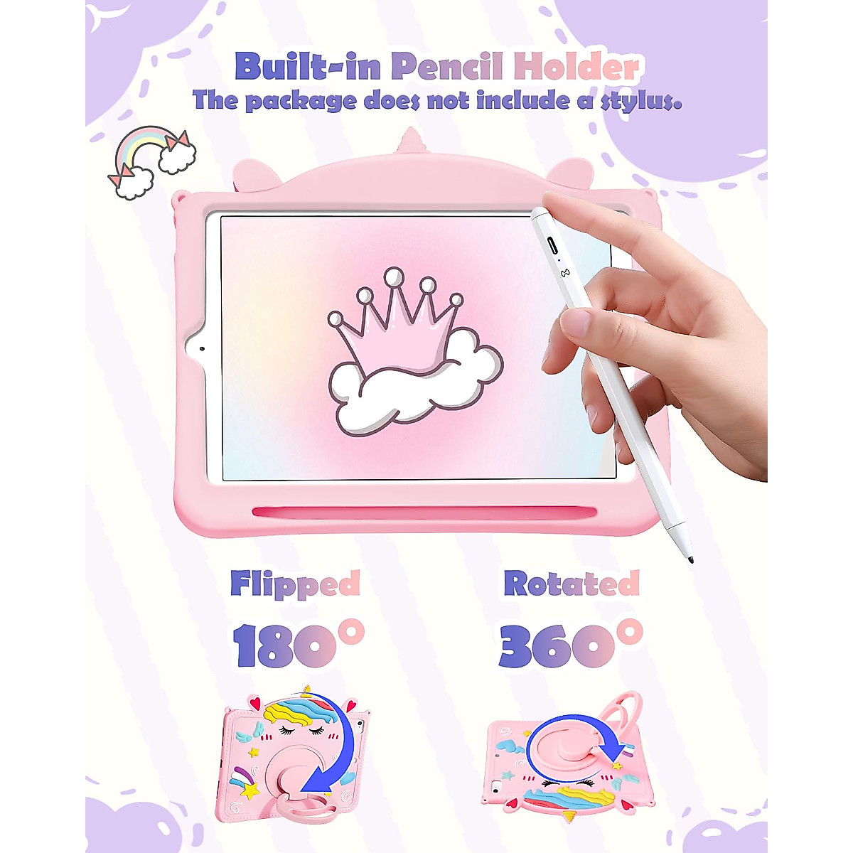 Gurgitat Girls Case for Apple iPad Mini 5/4/3/2/1-7.9 inch Cute Girly Cartoon Unicorn Cases for iPad Mini 5th/4th/3rd/2nd/1st Gen Cover with Pencil Holder Handle Stand Shoulder