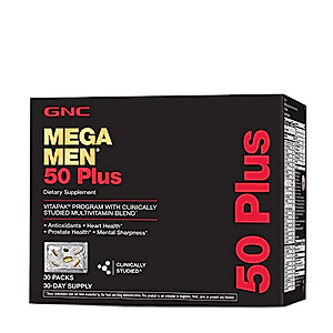 GNC Mega Men 50 Plus Vitapak, 30 Packs, Support Heart and Prostate Health and Promotes Mental Sharpness