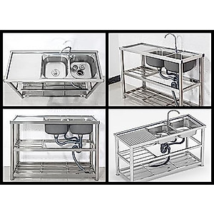 Commercial Kitchen Sink 304 Stainless Steel Sink w/Compartment Free Standing Utility Sink Size 120x45x80cm 47.2x17.7x31.5in for Restaurant, Kitchen (2 bowls)