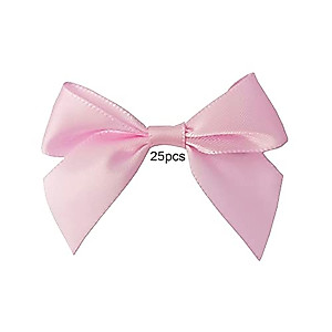 AKLVBL 25 Pack Set Satin Ribbon Bows Pretied Bows with Sticky Gel Pads for Treat Bags, Gift Bags, Bakery Candy Bags and Package Decorating or Gift Decorating (Light Pink)