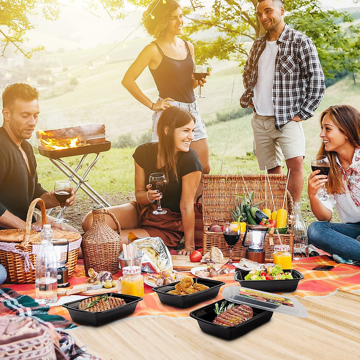 Ezalia 50 Pack- Meal Prep Containers 32oz, Plastic Food Prep Containers with Lids, Leakproof To Go Containers with Lids Reusable, BPA-Free, Microwave/Dishwasher/Freezer Safe