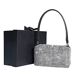 Rhinestone Purses for Women Sparkly Diamond Silver Clutch Evening Handbag Bling Crossbody Bags Glitter Party Club Purses Mini Top Handle Handbags