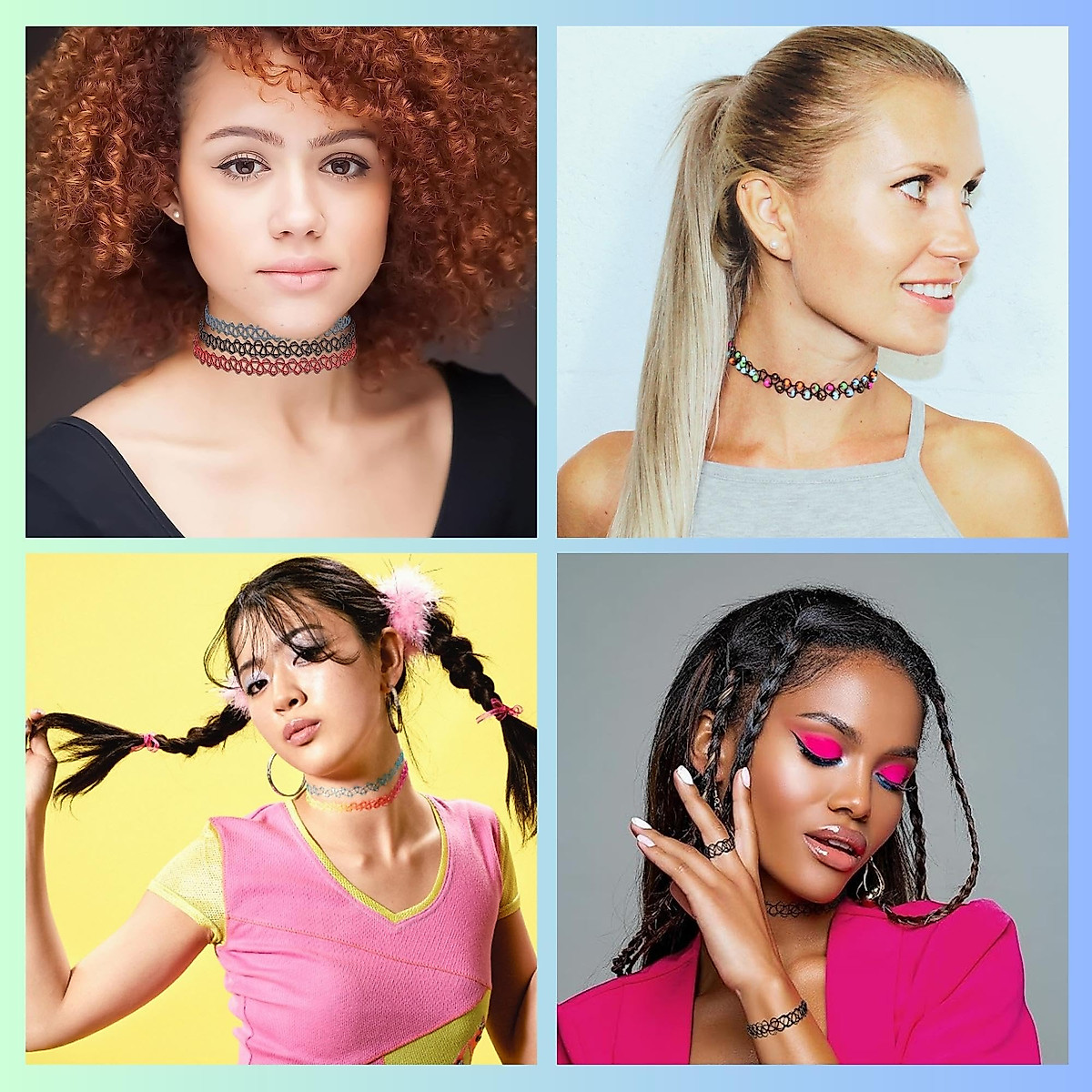 BodyJ4You 12PC Tattoo Choker Necklace for Women - 90s Choker Necklaces for Girls - Pride Rainbow Choker Clear Black Purple Pink Daisy Flower - Stretchy Elastic Chokers Neck Lace