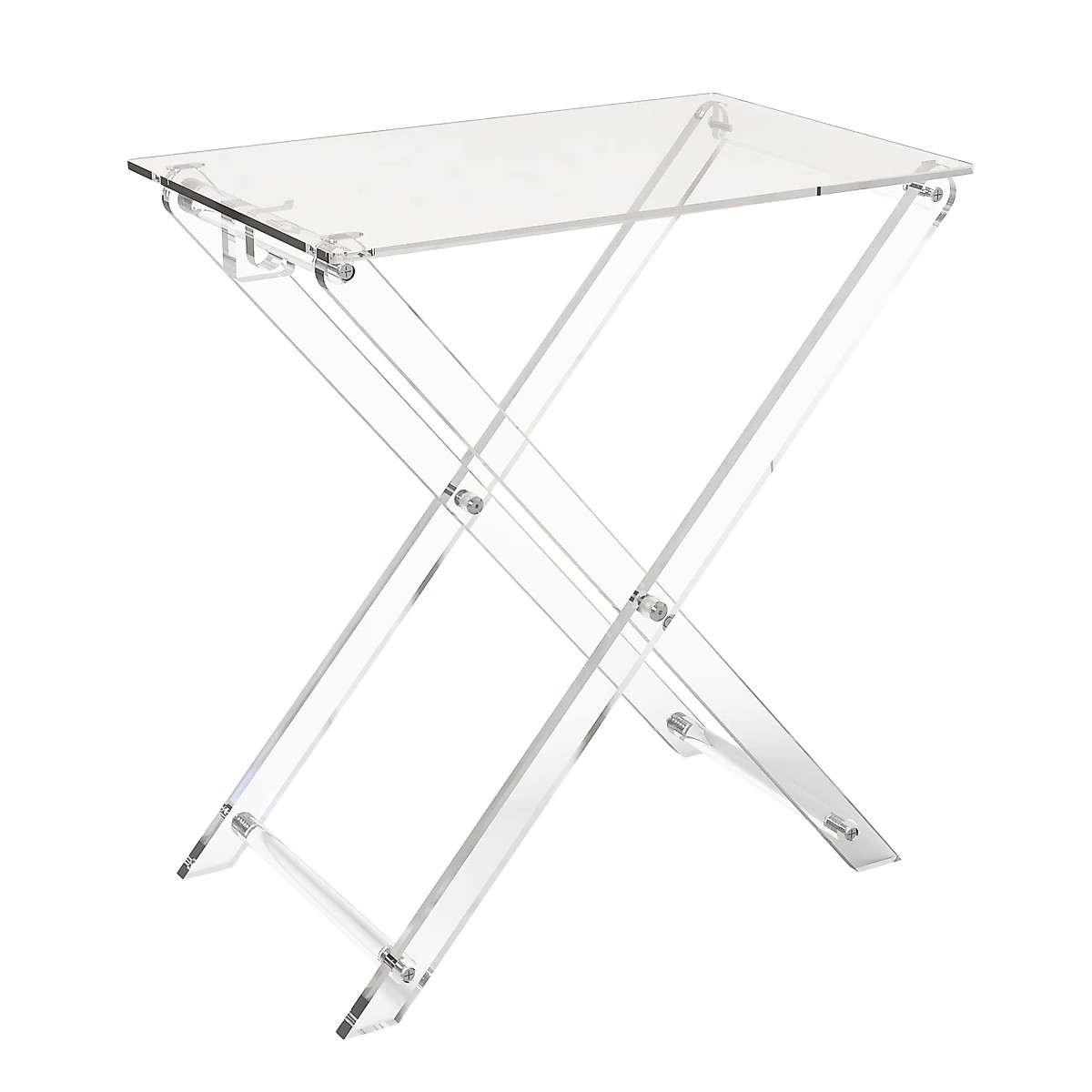 CRYSFLOA TV Tray with 2 Removable Trays Acrylic Folding Tray Table Two Tier Serving Tray Top Foldable Nightstand for Bedroom Kitchen Acrylic Modern Furniture Space Saving Side Table Serving Food Trays