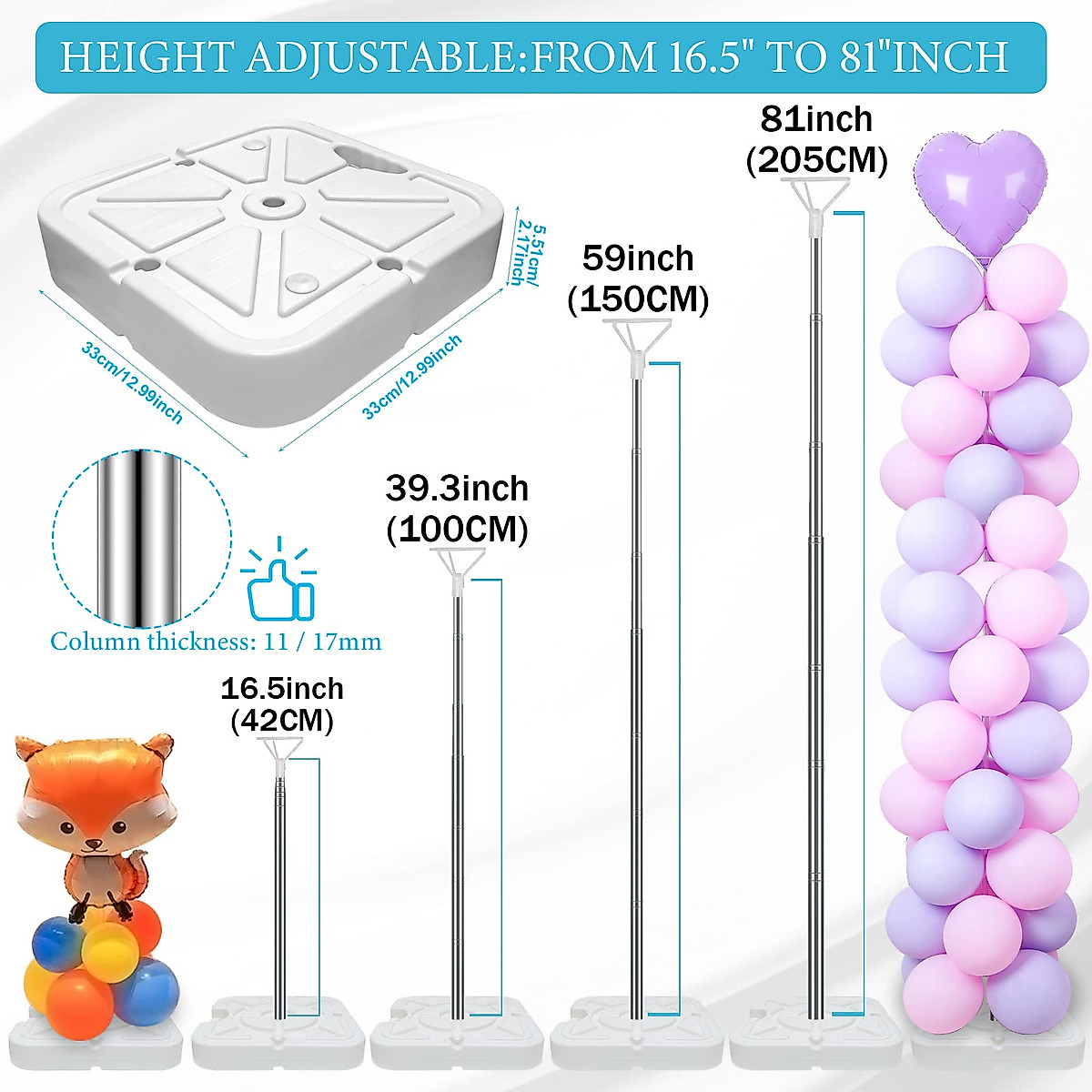 SOFTTIME Balloon Column Stand Kit Set of 2, Heavy Duty Balloon Stand Kit for Floor with Metal Balloon Poles, Balloon Tower Stand Kit with Base for Party Decoration (Balloon Tower Stand Kit with Base)