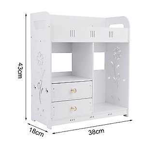 Bathroom Wall Cabinet with 2 Drawers Open Bathroom Organizer Over the Toilet Storage, Hollow Flower Carved Design, Wall Mounted Medicine Cabinet Cosmetic Organizer for Bathroom, Room, Laundry White