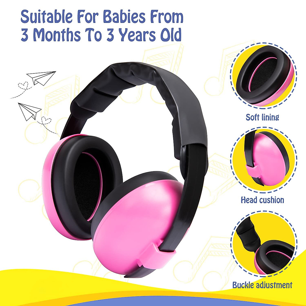 Dison Kids Noise Reduction Earmuffs, Baby Ear Protection Noise Cancelling Headphones Hearing Protection Earmuffs for Toddler (Pink)
